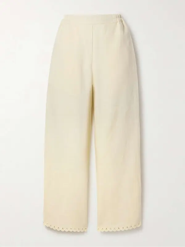 Sleeper Sofia Broderie Anglaise-trimmed Linen Pajama Pants - White