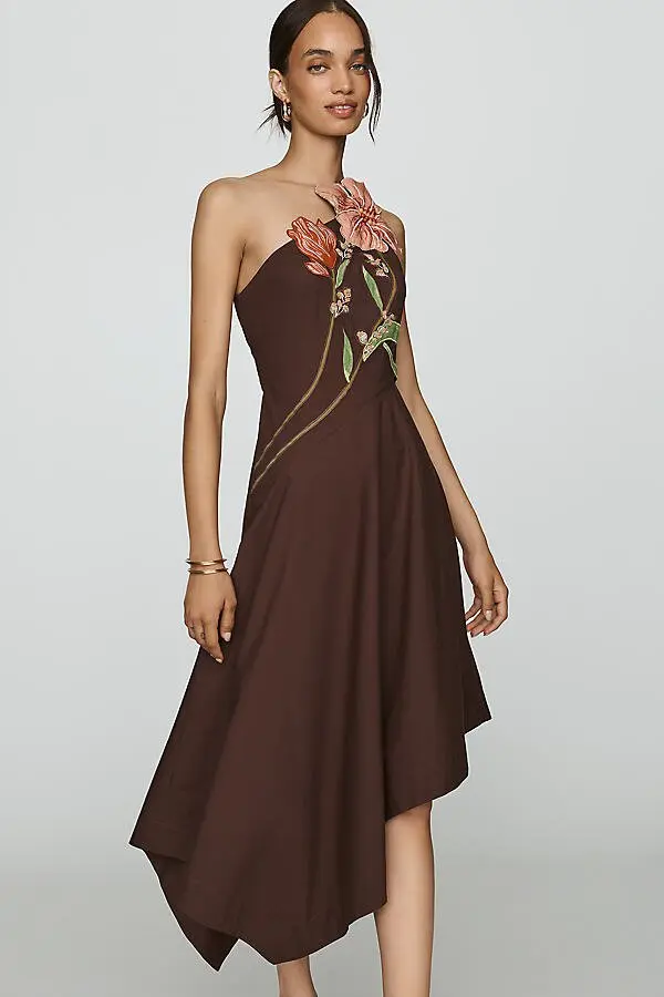 YUKIKO NORITAKE Asymmetric Floral Midi Dress
