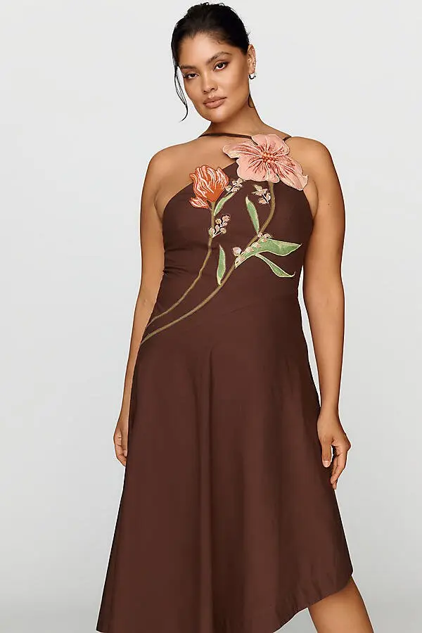 YUKIKO NORITAKE Asymmetric Floral Midi Dress