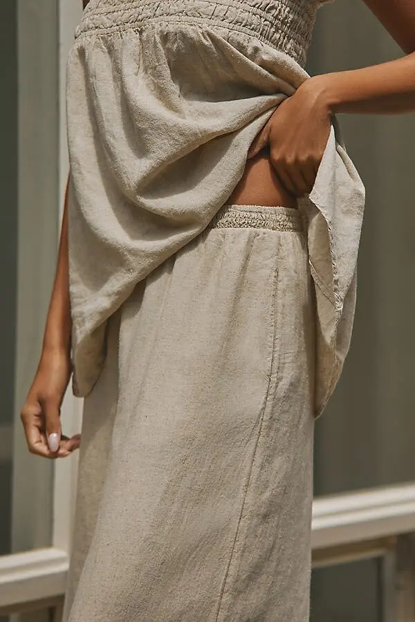 Anthropologie Aubrey Smocked Linen Pants - Unbleached
