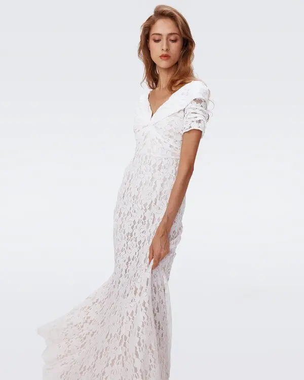 Diane Von Furstenberg Sincere Lace Maxi Dress In Ivory - 60% Off |  Editorialist