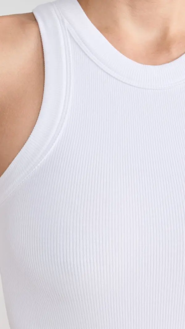 Ambitionist Ali Ribbed Racer Tank Bodysuit - White