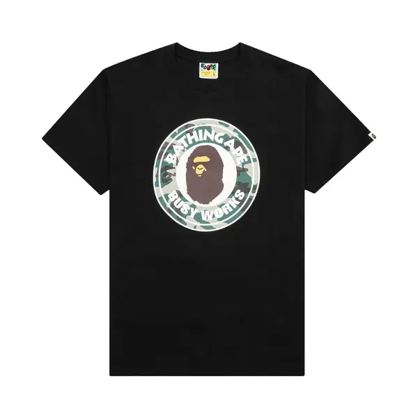 A BATHING APE Woodland Camo Busy Works Tee - Black