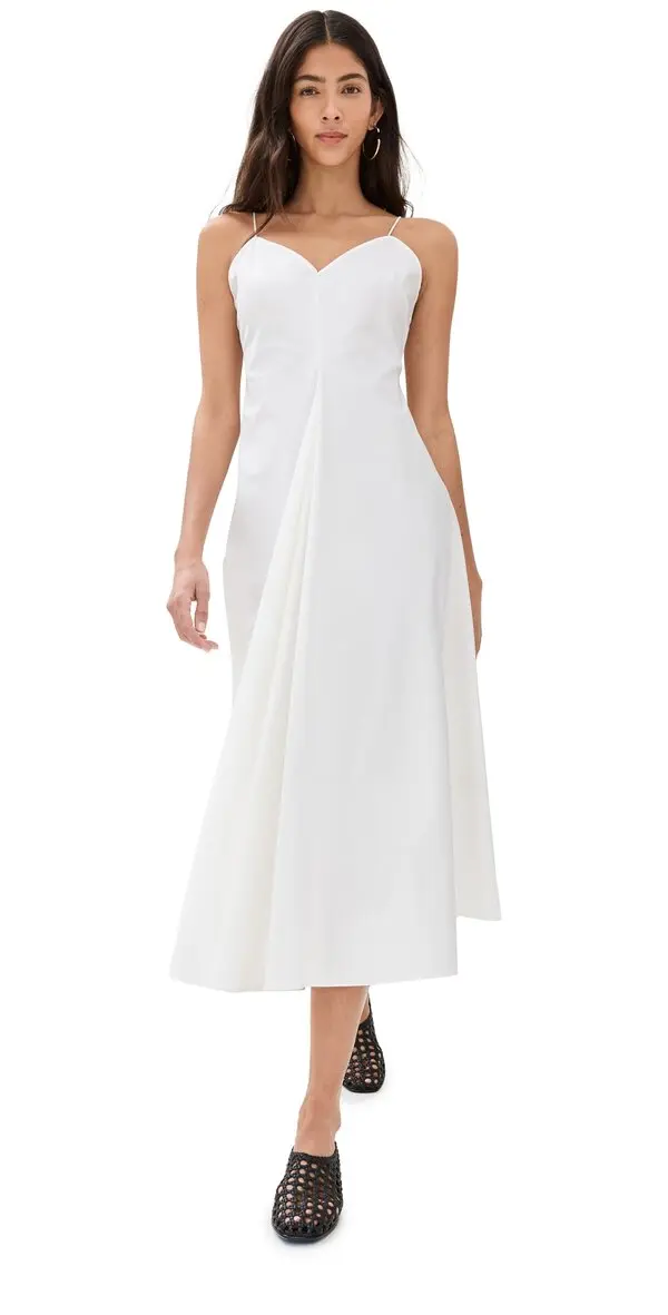 white christmas dresses White Plunging Neck Elastic Straps Cotton Maxi Dress main image 0