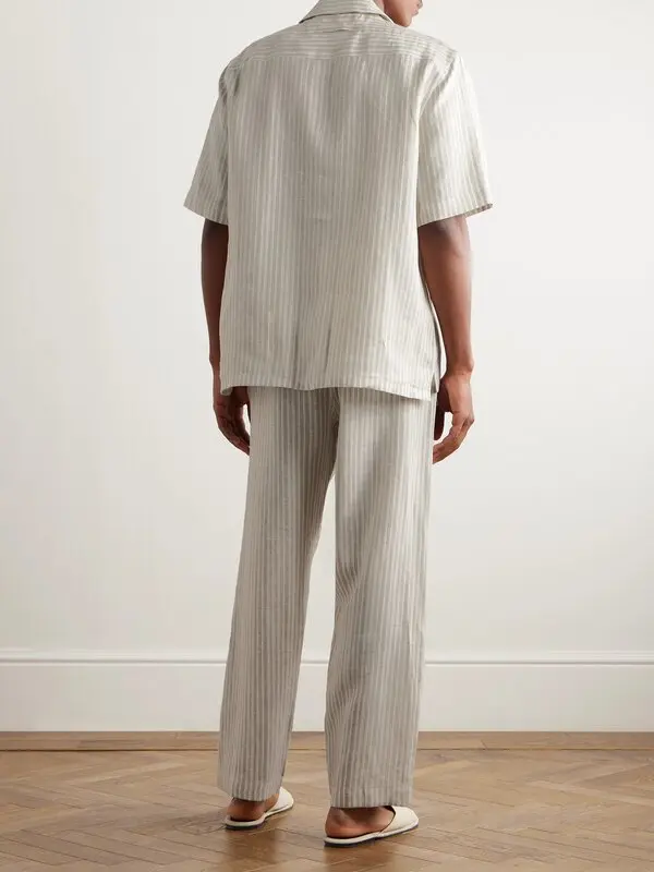 Zegna Logo-embroidered Striped Linen Pyjama Set