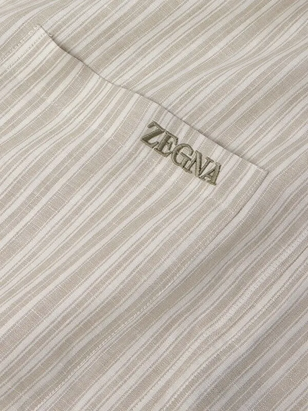 Zegna Logo-embroidered Striped Linen Pyjama Set