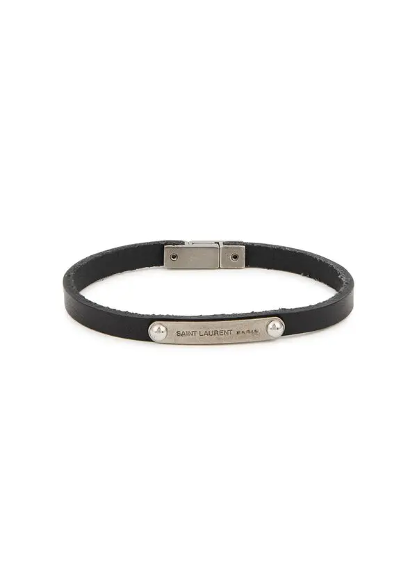 Saint Laurent Designer-engraved Leather Bracelet - Black