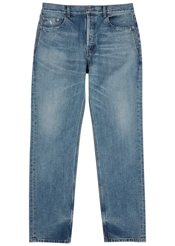 Saint Laurent Distressed Straight-leg Jeans - Blue