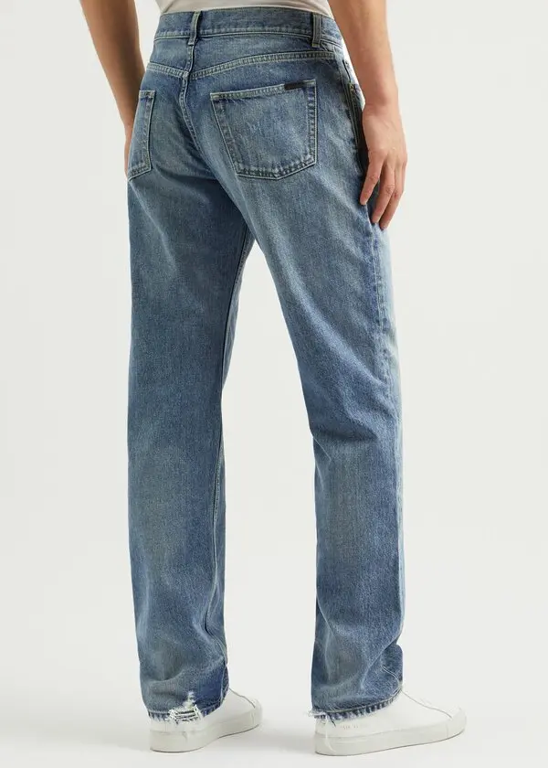Saint Laurent Distressed Straight-leg Jeans - Blue