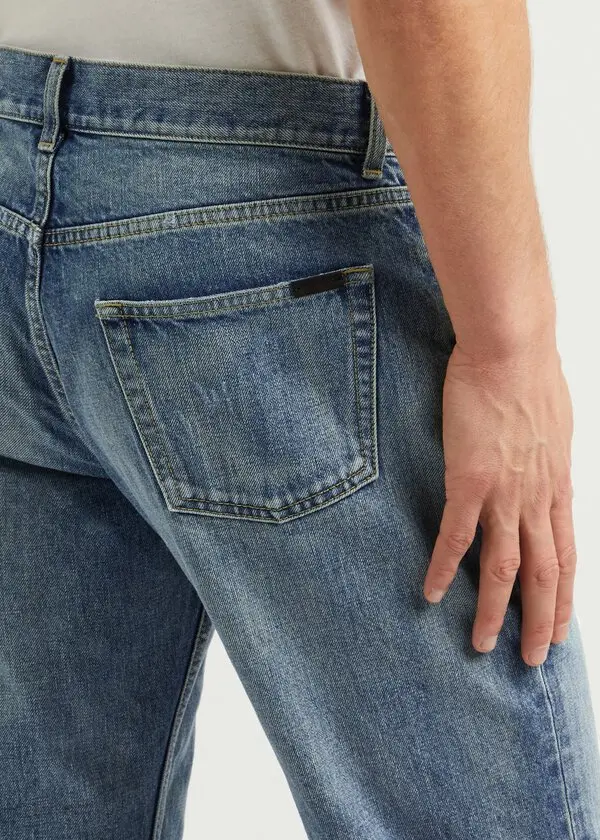 Saint Laurent Distressed Straight-leg Jeans - Blue