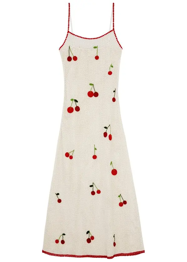 Leslie Amon Treasure Cherry Crochet Maxi Dress - White | Editorialist