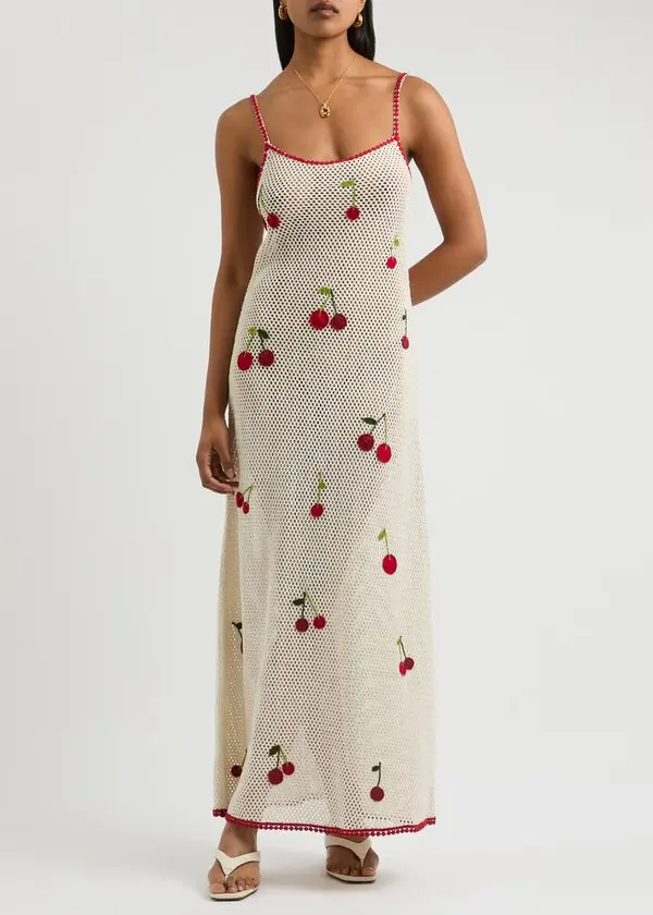 Leslie Amon Treasure Cherry Crochet Maxi Dress - White | Editorialist