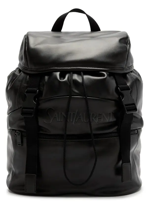 Saint Laurent Logo Leather Backpack - Black
