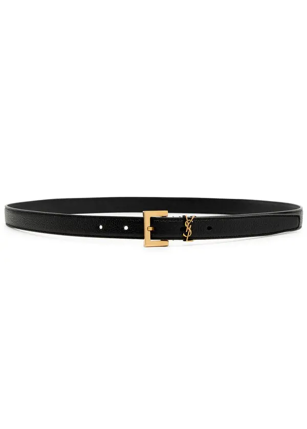 Saint Laurent Logo Grained Leather Belt - Black