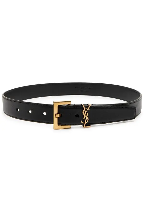 Saint Laurent Logo Leather Belt - Black