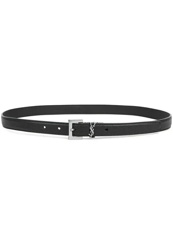 Saint Laurent Logo Grained Leather Belt - Black