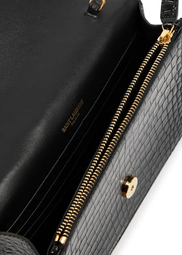 Saint Laurent Kate Crocodile-effect Leather Wallet-on-chain