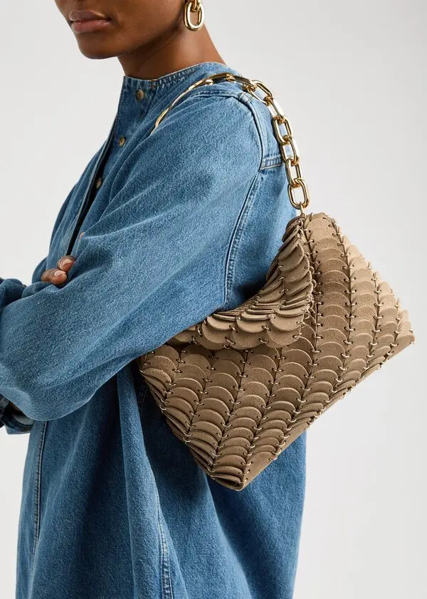 Rabanne Paco Disc Suede Shoulder Bag
