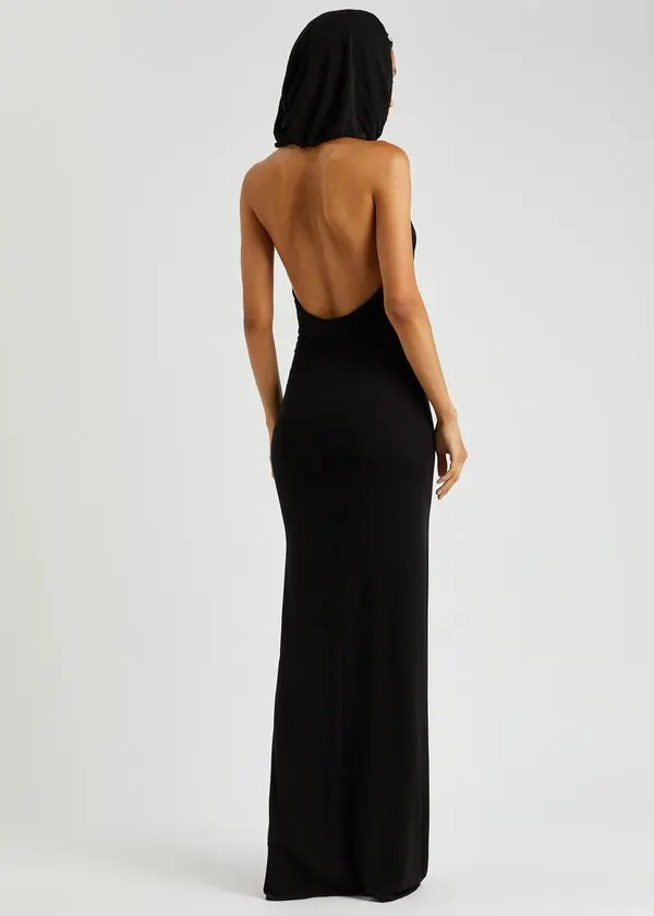 Saint Laurent Hooded Open-Back Gown - Black | Editorialist