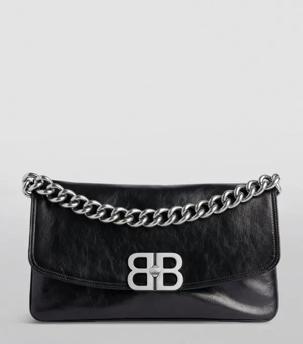 Balenciaga Medium Leather Soft Flap Shoulder Bag