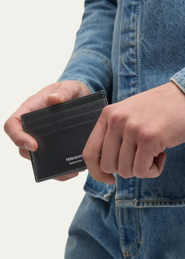 FERRAGAMO Slim Leather Card Holder - Black