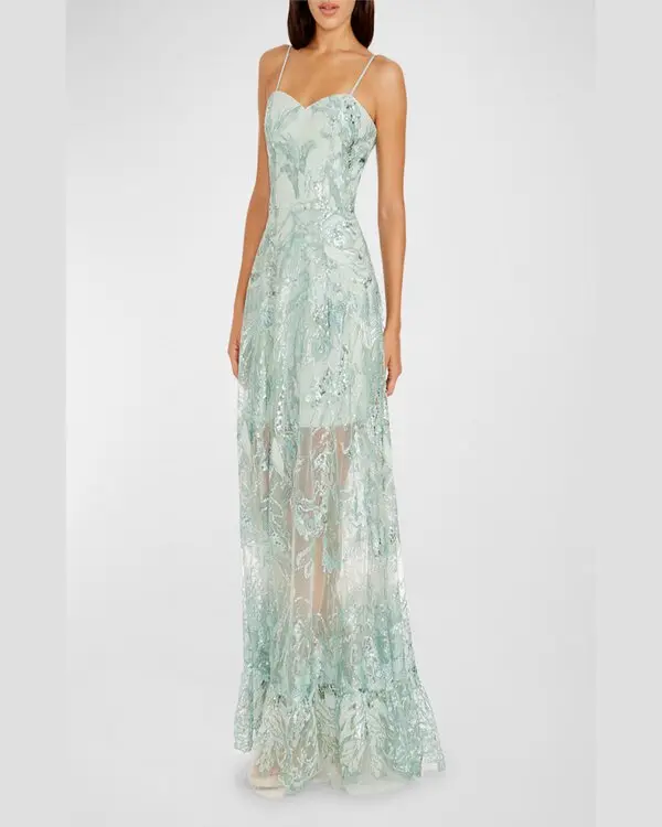 dress the population anabel sheer sequin dress Anabel Semisheer Sweetheart Neck Gown (Women)