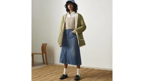 LEVI'S High-rise A-line Deconstructed Denim Skirt - Mid Morning
