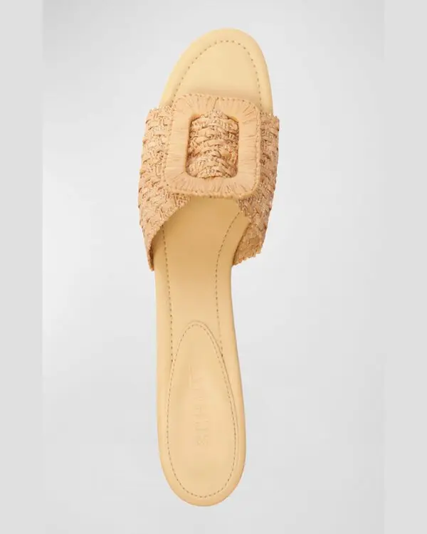 Schutz Cinna Raffia Buckle Kitten-Heel Mule Sandals Natural