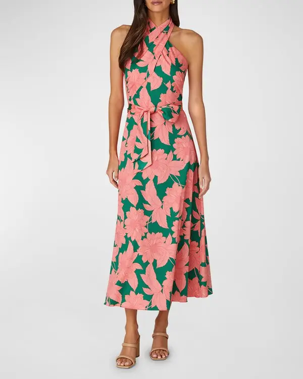 Shoshanna Floral Beekman Halter Midi Dress In Pny Pk/Spg - 55% Off |  Editorialist