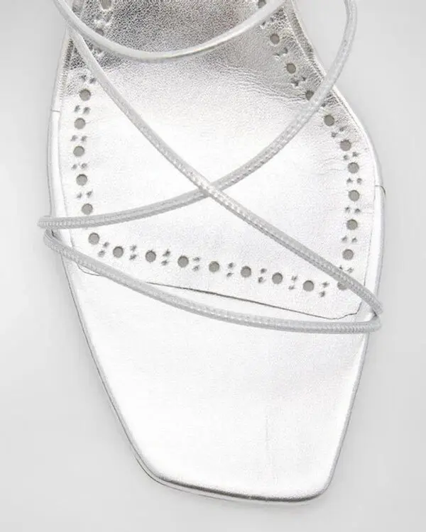 Manolo Blahnik Strappy Metallic Leather Slide Sandals - Silver