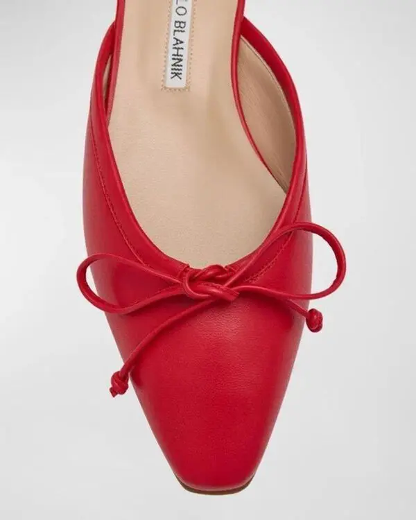 Manolo Blahnik Lambskin Ballerina Mules - Red