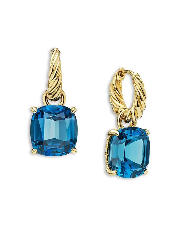 David Yurman Marbella Drop Earrings In 18k Yellow Gold With Hampton Blue Topaz, 25mm - Gold/blue
