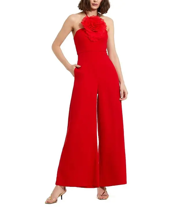 Mac Duggal Flower Embellished Crepe Jumpsuit - Cherry