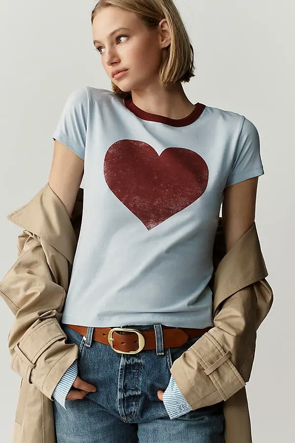 LETLUV Heart Ringer Tee - Baby Blue/red Heart