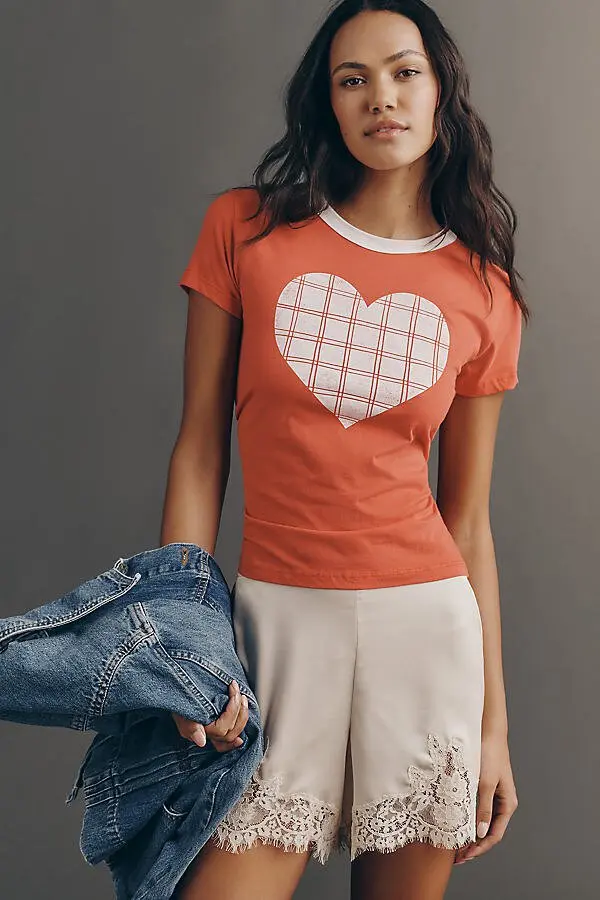 LETLUV Heart Ringer Tee - Red/plaid Heart