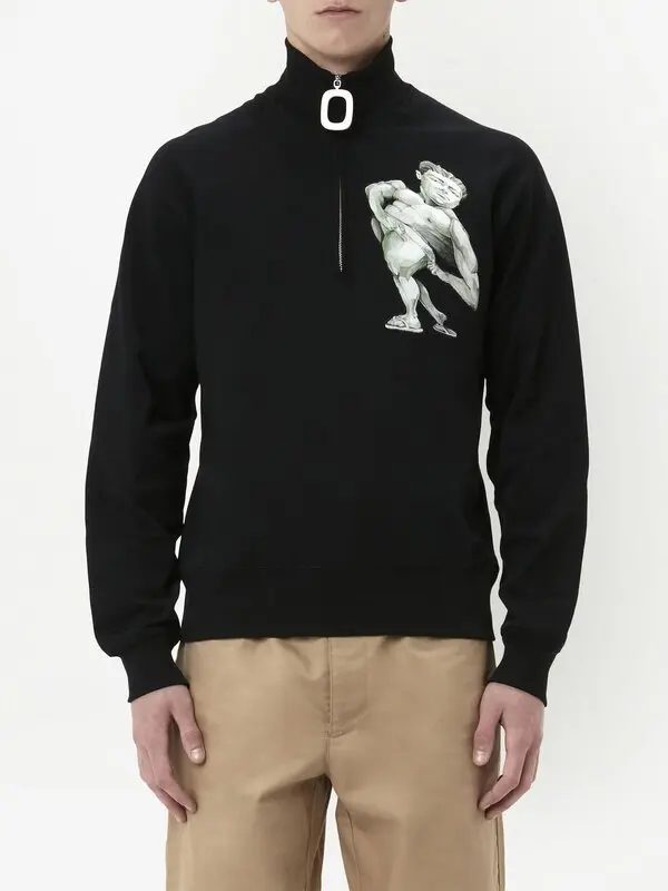 Jw Anderson Pol Anglada Print Half-Zip Sweatshirt - Black