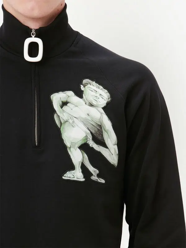 Jw Anderson Pol Anglada Print Half-Zip Sweatshirt - Black