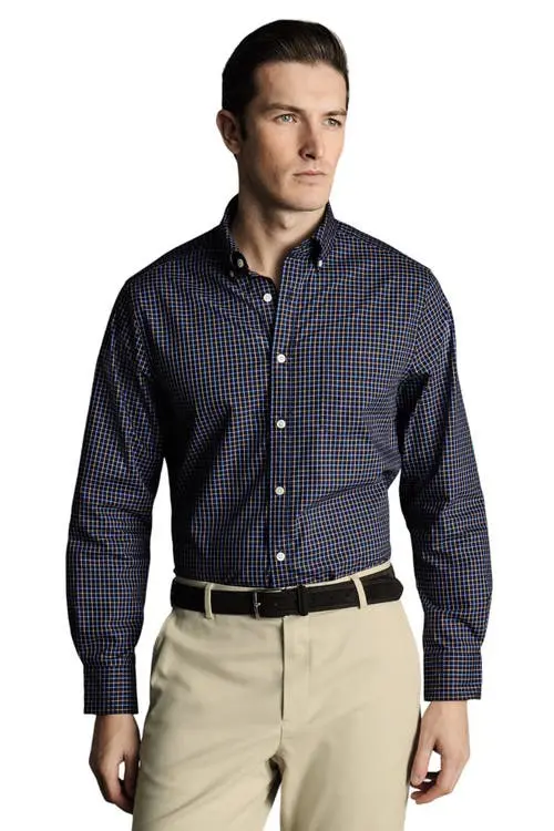 CHARLES TYRWHITT Slim Fit Button-down Collar Non-iron Stretch Poplin Check Shirt - Gold