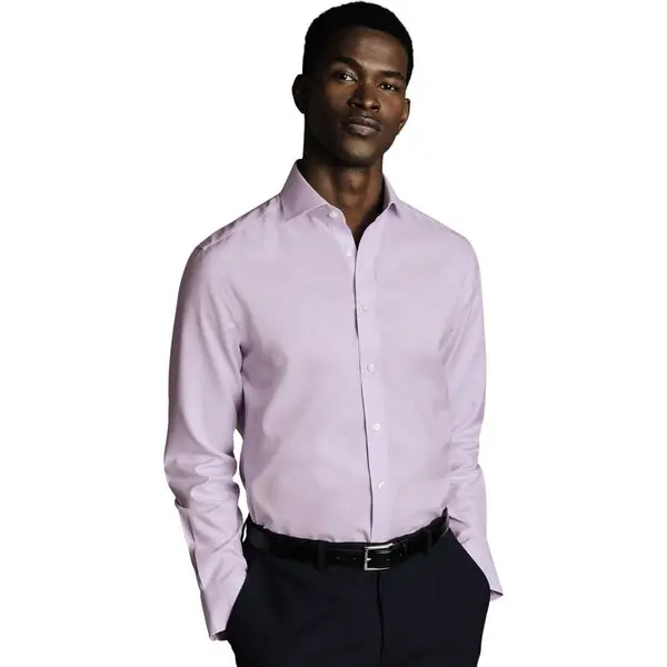 CHARLES TYRWHITT Non-iron Twill Cutaway Slim Fit Shirt Single Cuff - Lilac Purple