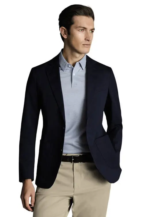CHARLES TYRWHITT Cotton Stretch Slim Fit Jacket - Navy