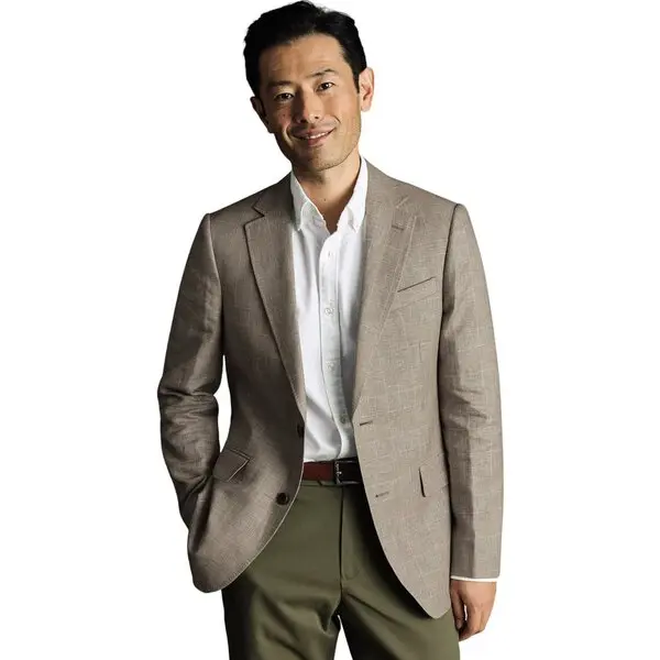CHARLES TYRWHITT Linen Cotton Slim Fit Jacket - Mocha