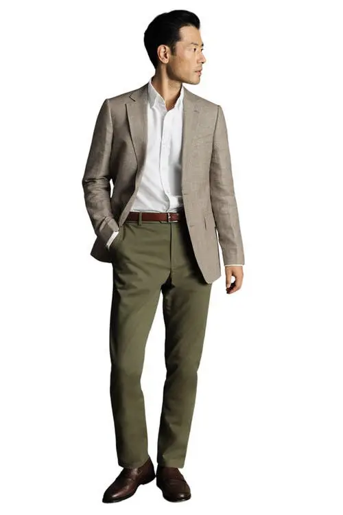 CHARLES TYRWHITT Linen Cotton Slim Fit Jacket - Mocha