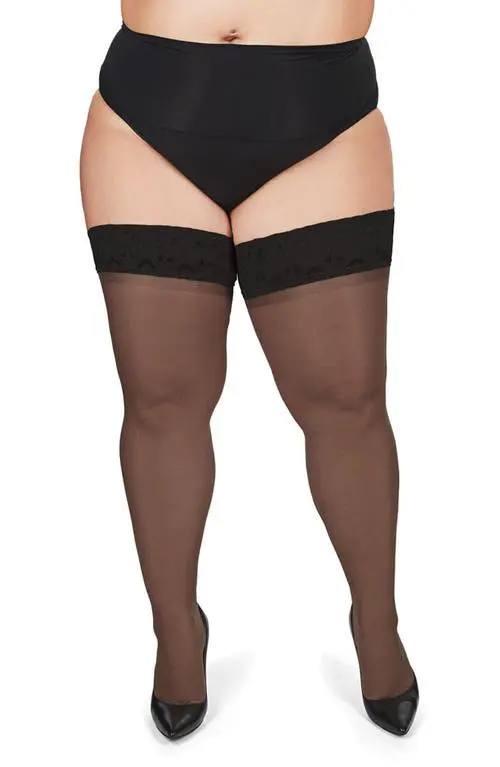 MEMOI Sheer Thigh High Stockings - Black