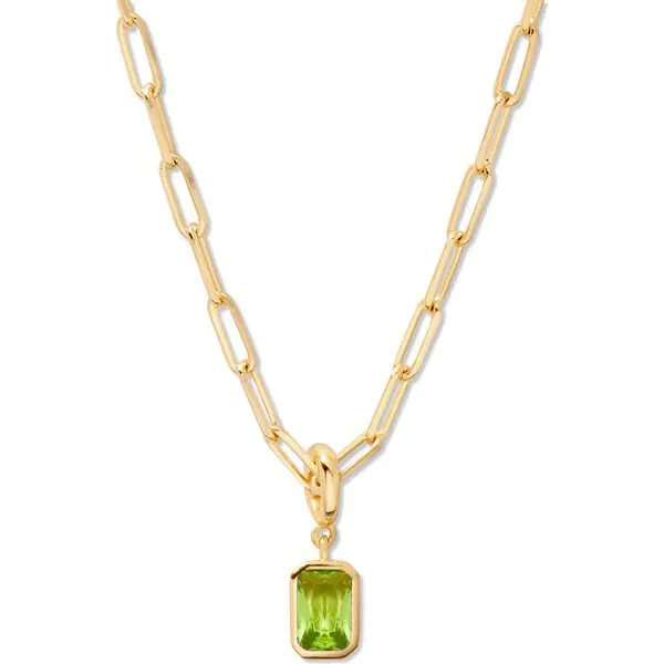 BROOK & YORK Mackenzie Birthstone Paper Clip Chain Pendant Necklace - Gold - August