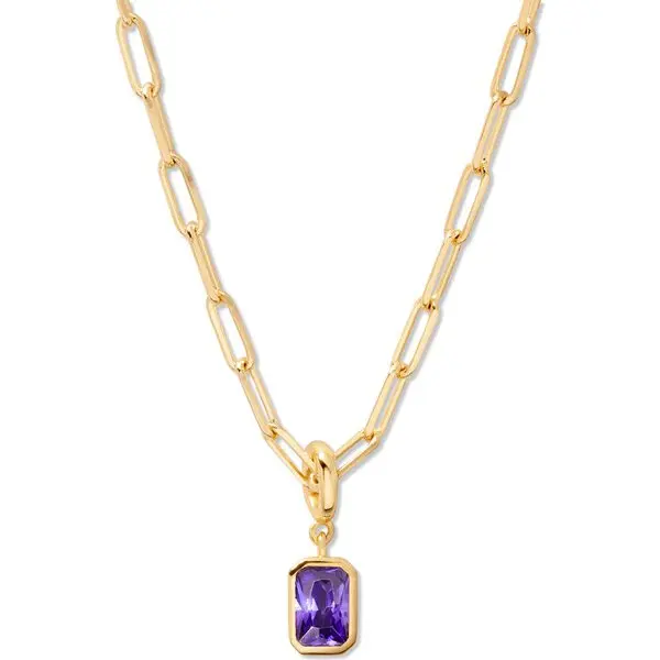 BROOK & YORK Mackenzie Birthstone Paper Clip Chain Pendant Necklace - Gold - February