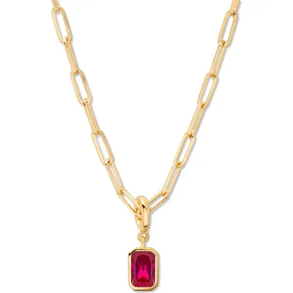 BROOK & YORK Mackenzie Birthstone Paper Clip Chain Pendant Necklace - Gold - July