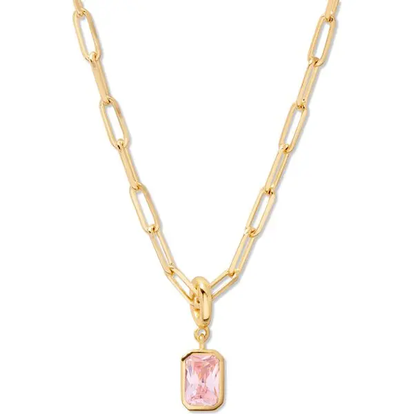 BROOK & YORK Mackenzie Birthstone Paper Clip Chain Pendant Necklace - Gold - October