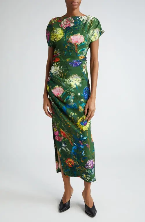Lela Rose Floral Print Ruched Dress