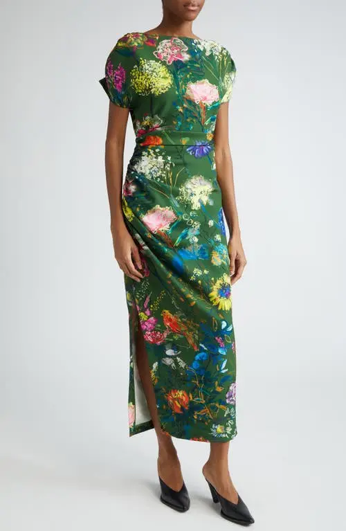 Lela Rose Floral Print Ruched Dress