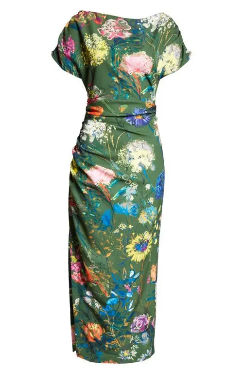 Lela Rose Floral Print Ruched Dress